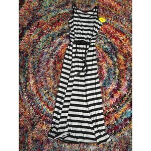 Fever | Dresses | Fever Maxi Dress New Black White Striped Waist Belt ...